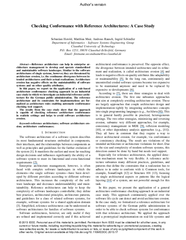 (PDF) Checking Conformance with Reference Architectures: A Case Study