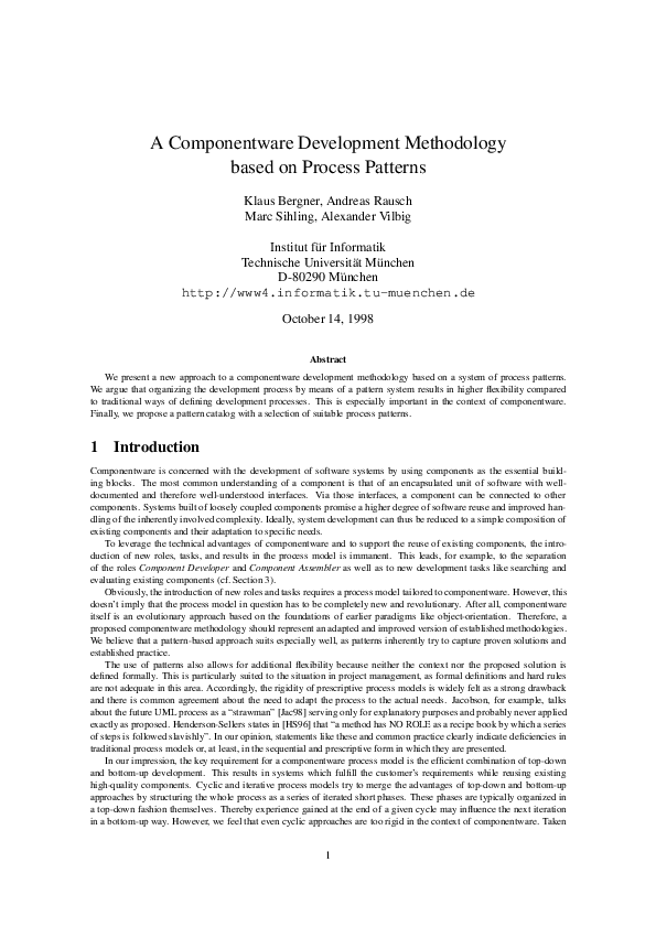 (PDF) A Componentware Development Methodology based on Process Patterns | Andreas Rausch and ...