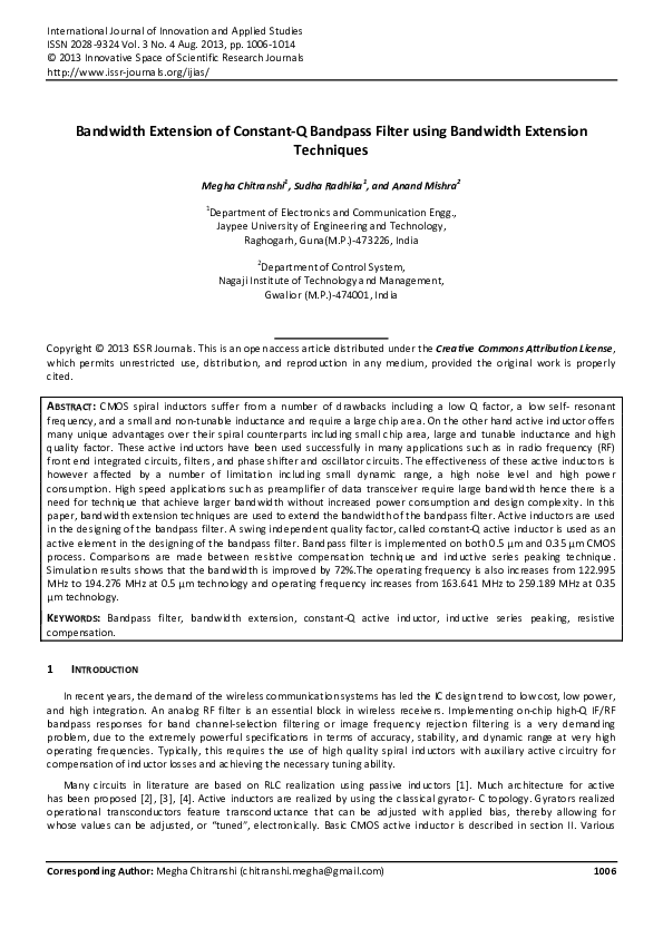 (PDF) Bandwidth Extension of Constant-Q Bandpass Filter using Bandwidth Extension Techniques
