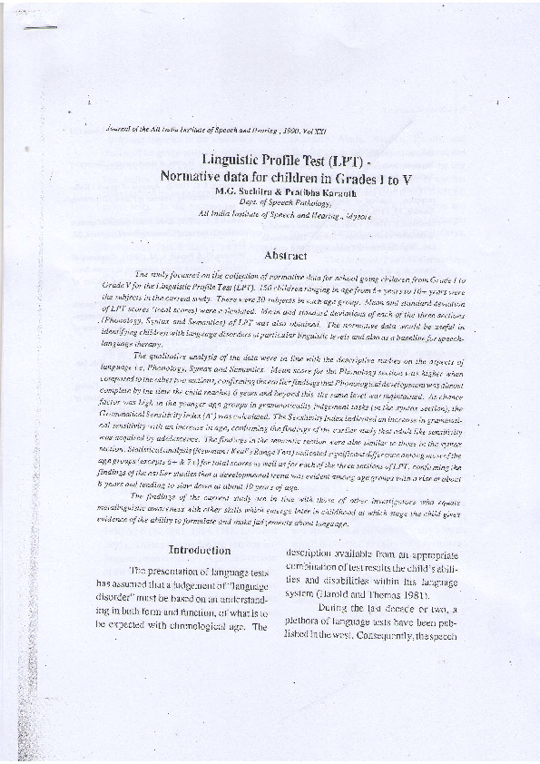 (PDF) Linguistic Profile Test (LPT) - Normative data for children ...