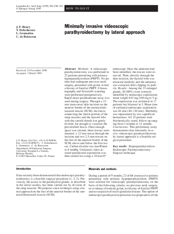 (PDF) Minimally invasive videoscopic parathyroidectomy by lateral approach