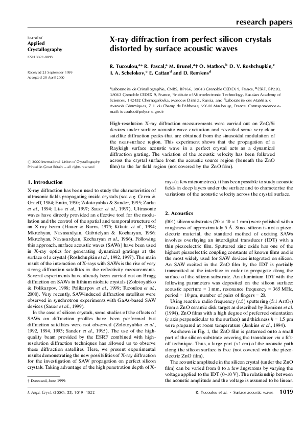 (PDF) Investigation of surface acoustic wave fields in silicon crystals by x-ray diffraction: A ...