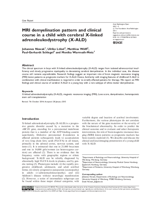 (PDF) MRI demyelination pattern and clinical course in a child with ...