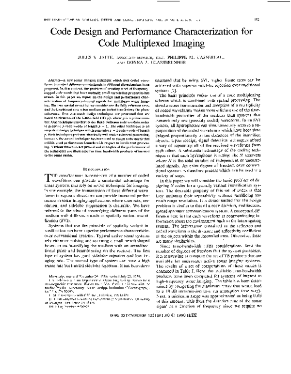 (PDF) Code design and performance characterization for code multiplexed imaging