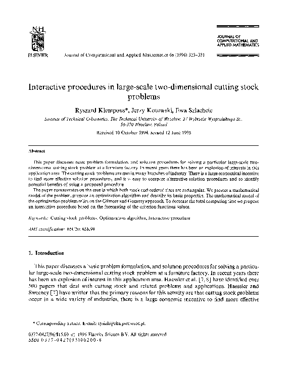 Pdf Interactive Procedures In Large Scale Two Dimensional Cutting Stock Problems