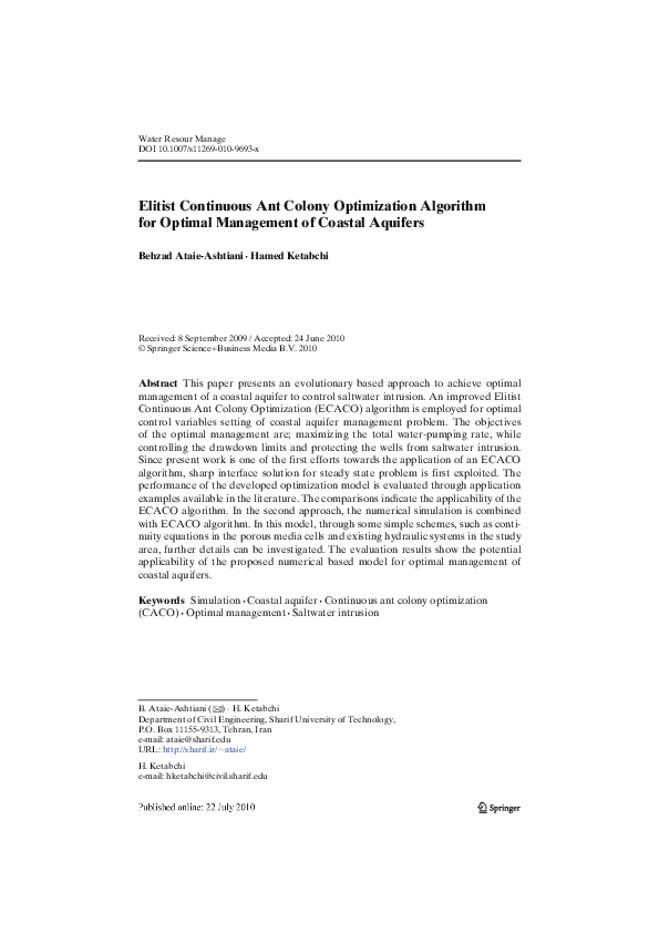 Pdf Ecaco Algorithm For Optimal Aquifer Management