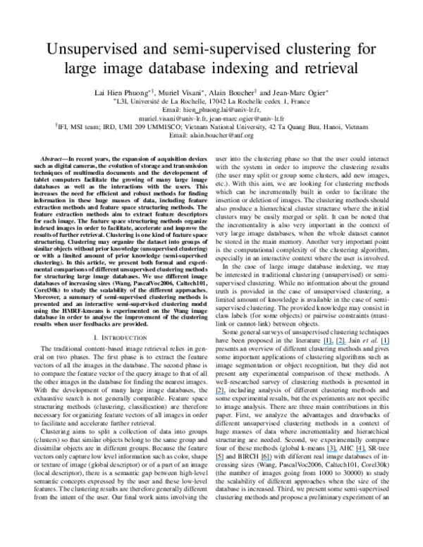 (PDF) Unsupervised and Semi-Supervised Clustering for Large Image Database Indexing and Retrieval