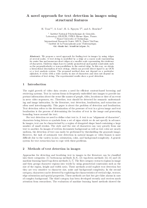 (PDF) A Novel Approach for Text Detection in Images Using Structural ...