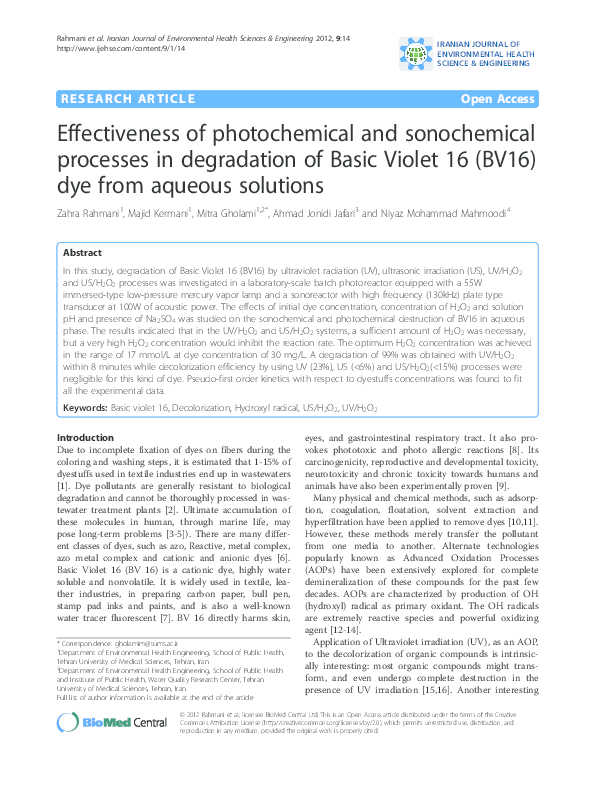 (PDF) Effectiveness of photochemical and sonochemical processes in ...