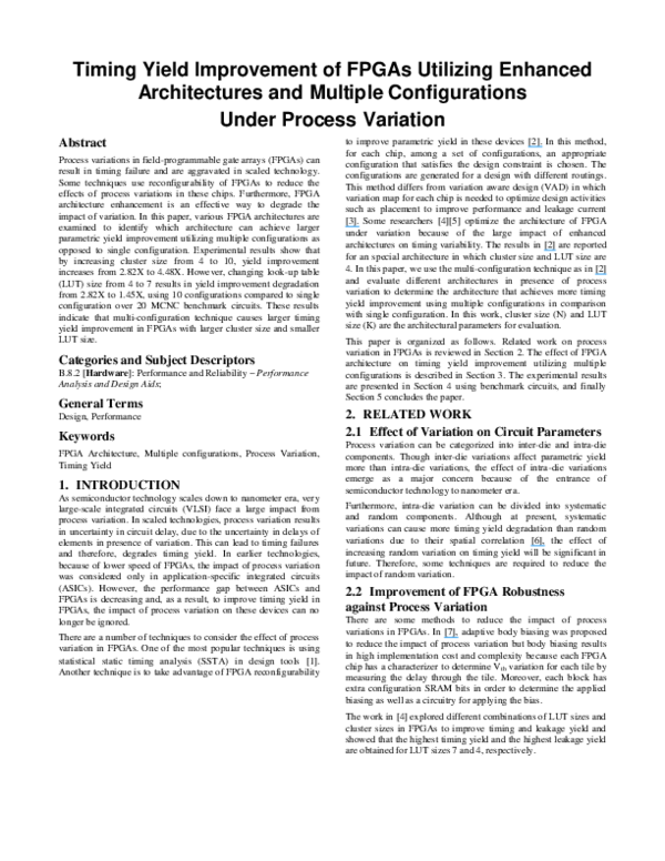 (PDF) Timing yield improvement of FPGAs utilizing enhanced architectures and multiple ...
