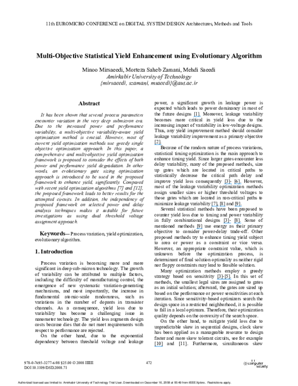 (PDF) Multi-Objective Statistical Yield Enhancement using Evolutionary Algorithm