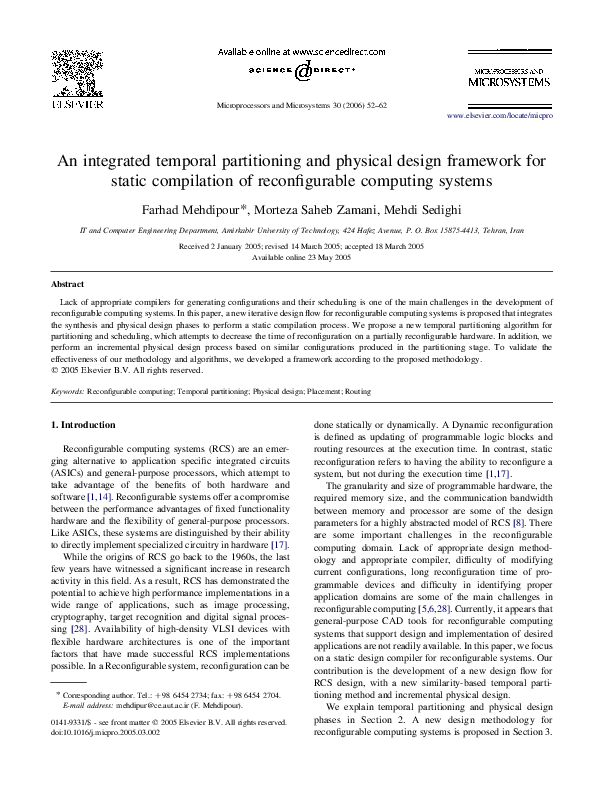 Pdf An Integrated Temporal Partitioning And Physical Design Framework For Static Compilation