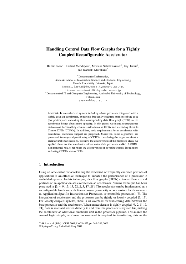 Pdf Handling Control Data Flow Graphs For A Tightly Coupled Reconfigurable Accelerator