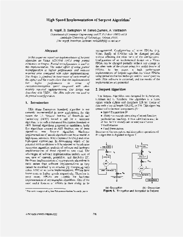 Pdf High Speed Implementation Of Serpent Algorithm