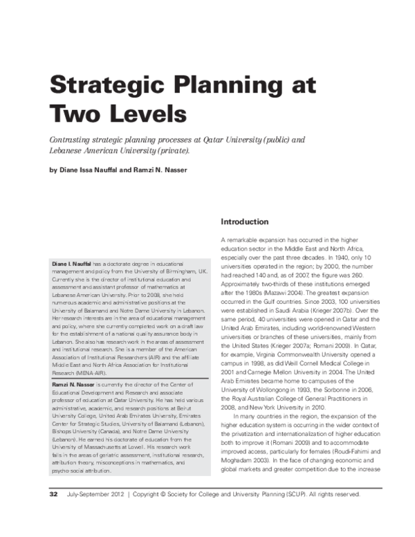 (PDF) Strategic Planning at Two Levels