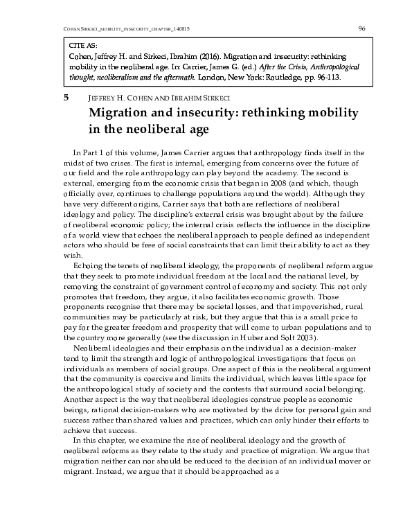 (PDF) Migration and insecurity: rethinking mobility in the neoliberal age