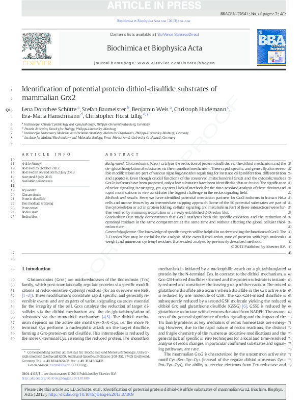 (PDF) Identification of potential protein dithiol-disulfide substrates ...