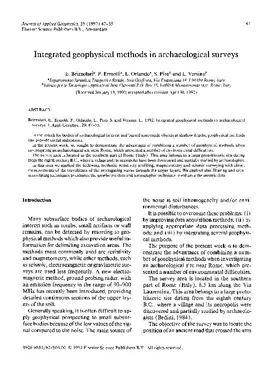(PDF) Integrated geophysical methods in archaeological surveys