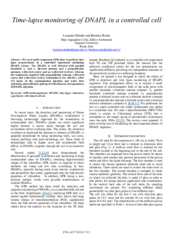 (PDF) Time-lapse monitoring of DNAPL in a controlled cell