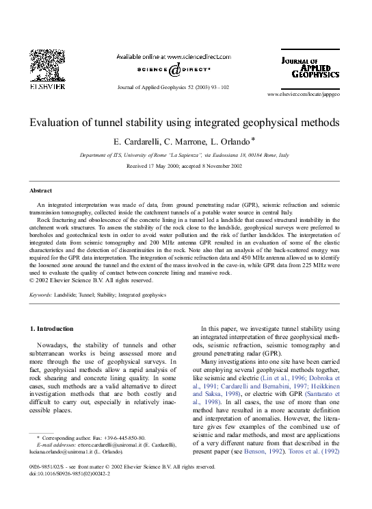 (PDF) Evaluation of tunnel stability using integrated geophysical methods