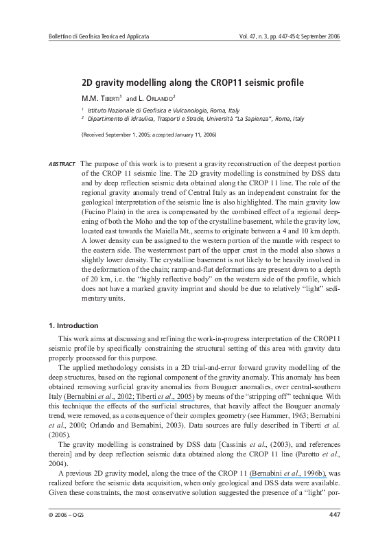 (PDF) 2D gravity modelling along the CROP11 seismic profile