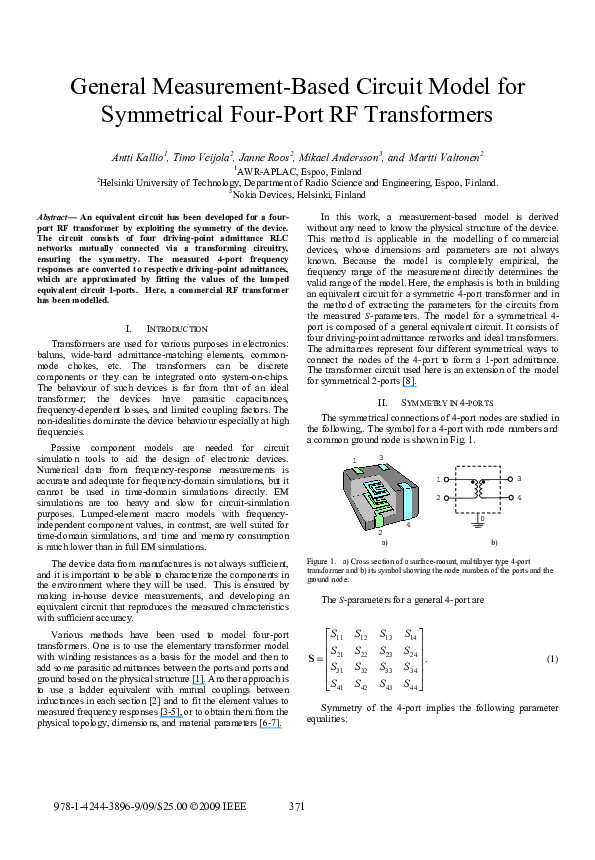 (PDF) General measurement-based circuit model for symmetrical four-port ...