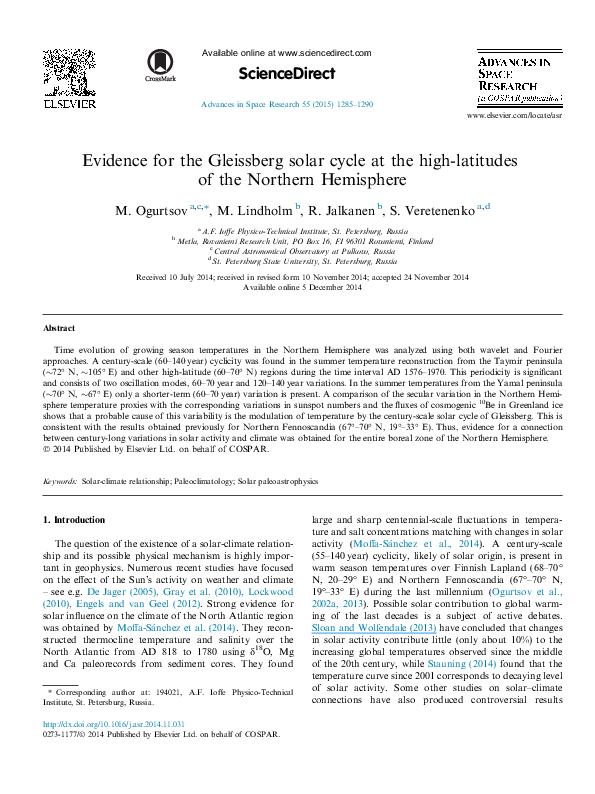 Pdf Evidence For The Gleissberg Solar Cycle At The High Latitudes Of