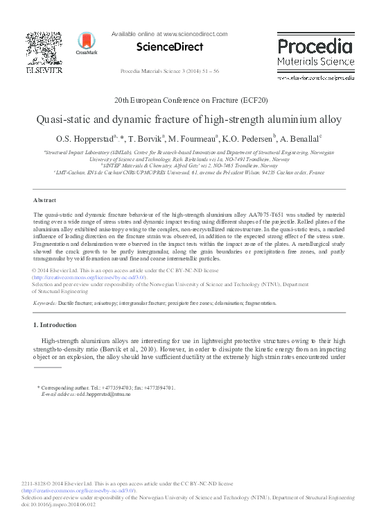 (PDF) Quasi-static and Dynamic Fracture of High-strength Aluminium Alloy