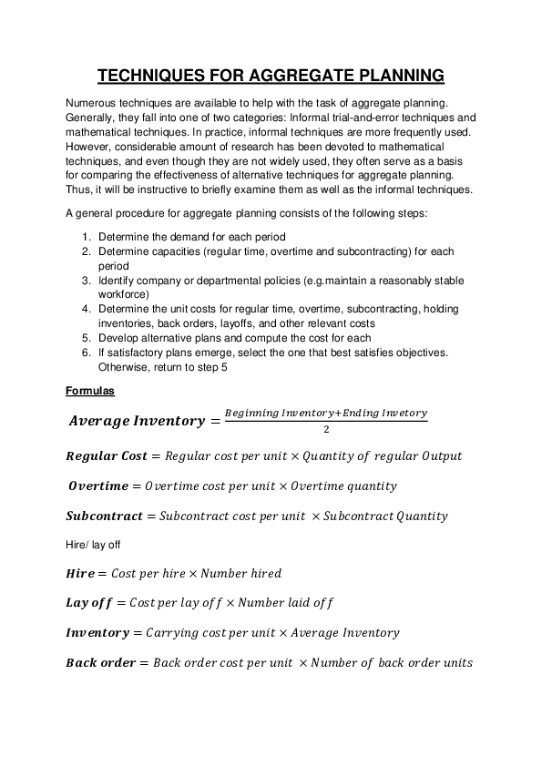 (PDF) TECHNIQUES FOR AGGREGATE PLANNING