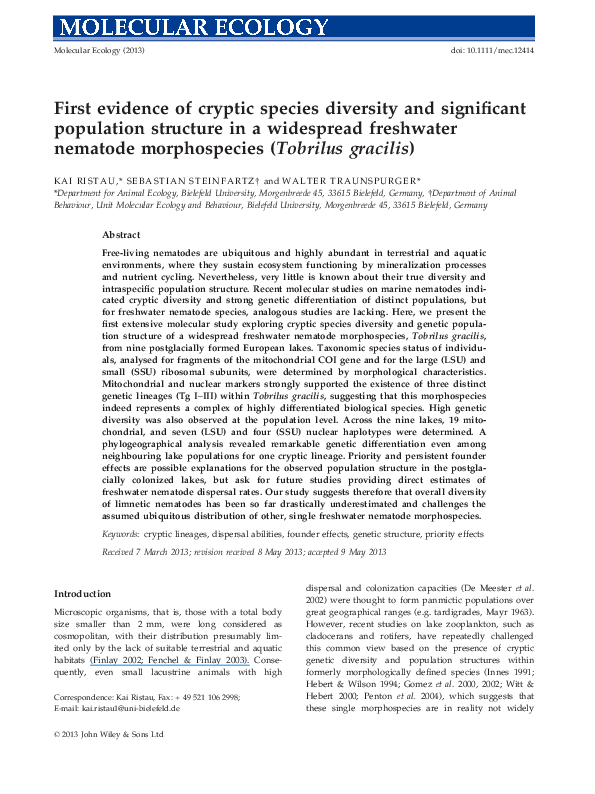 (PDF) First evidence of cryptic species diversity and significant ...