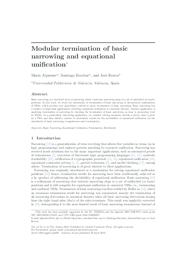 (PDF) Modular termination of basic narrowing and equational unification