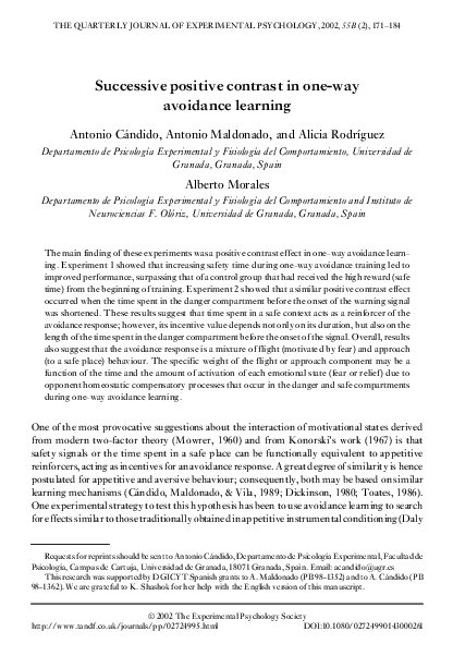 (PDF) Successive positive contrast in one-way avoidance learning