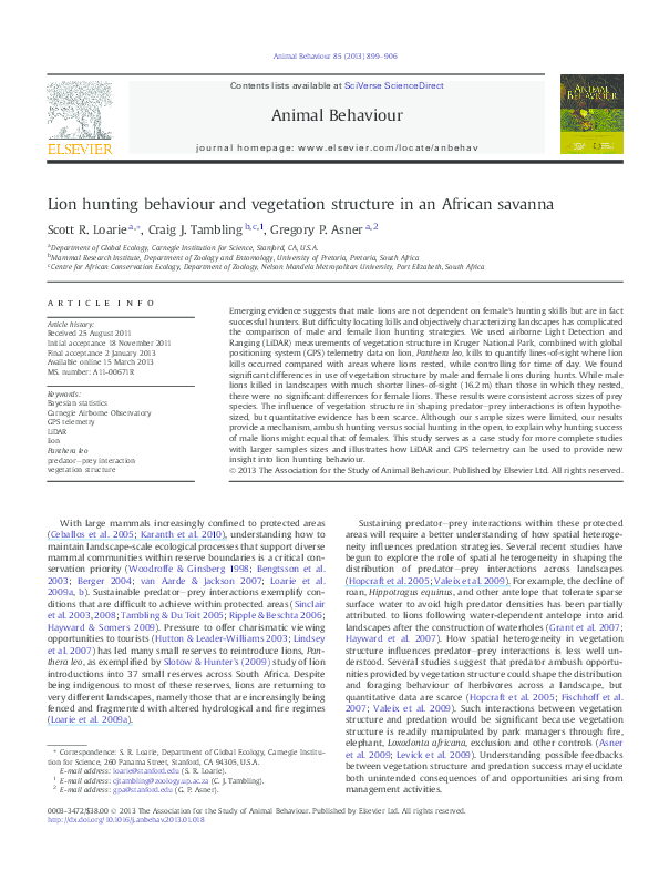 (PDF) Lion hunting behaviour and vegetation structure in an African savanna