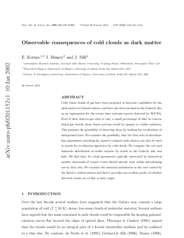 (PDF) Observable consequences of cold clouds as dark matter