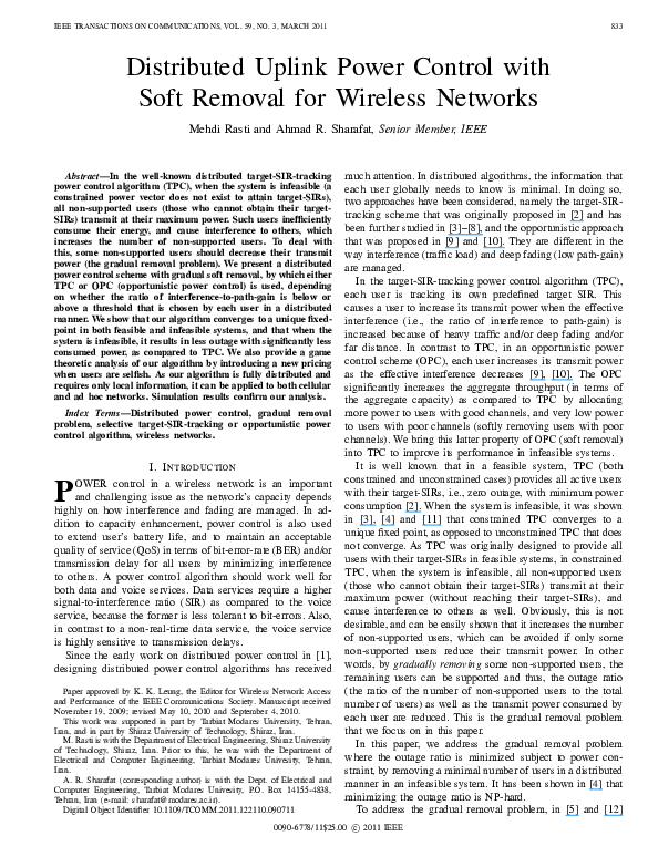 (PDF) Distributed Uplink Power Control with Soft Removal for Wireless Networks