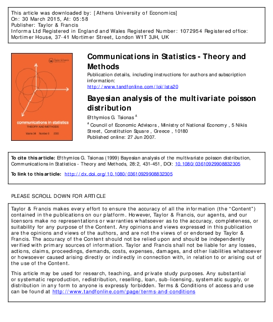 Pdf Bayesian Analysis Of The Multivariate Poisson Distribution Efthymios Tsionas