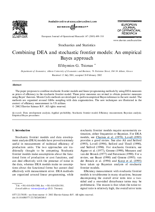 (PDF) Combining DEA and stochastic frontier models: An empirical Bayes approach