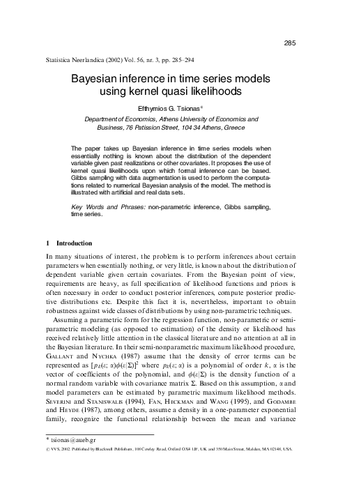 Bayesian Inference In Time Series Models Using Kernel Quasi Likelihoods