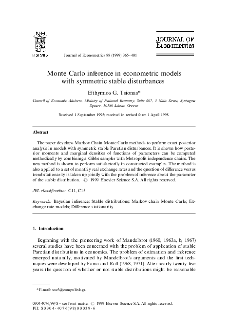 (PDF) Monte Carlo inference in econometric models with symmetric stable disturbances