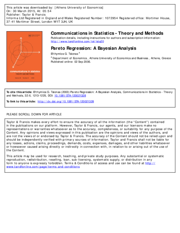 Pdf Pareto Regression A Bayesian Analysis