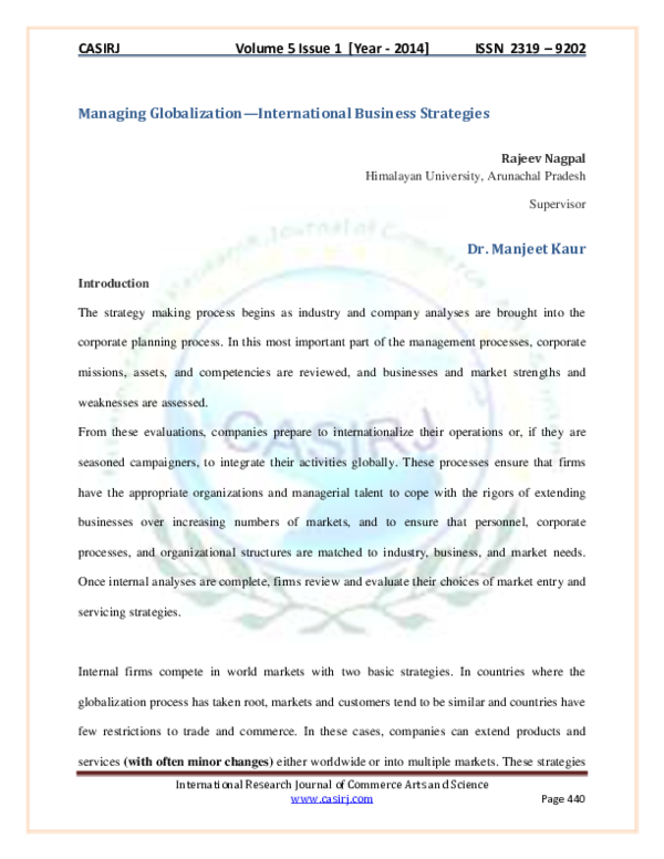 (PDF) Managing Globalization—International Business Strategies