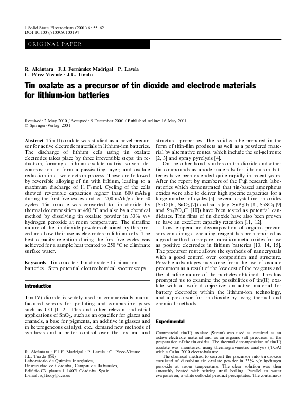 (PDF) Tin oxalate as a precursor of tin dioxide and electrode materials ...
