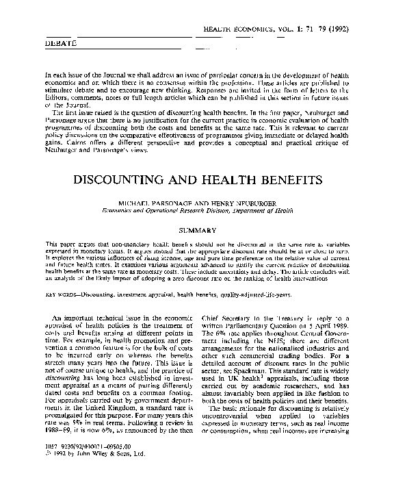 (PDF) Discounting and health benefits