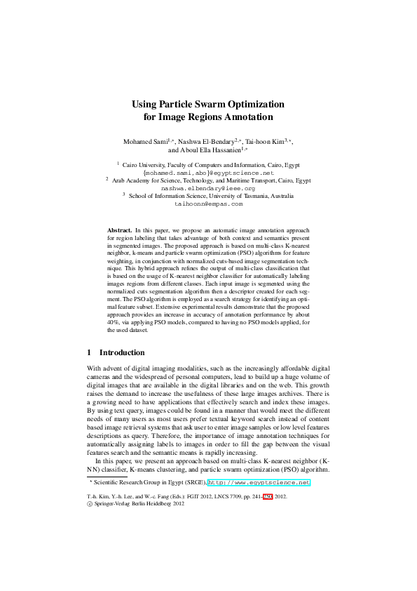(PDF) Using particle swarm optimization for image regions annotation
