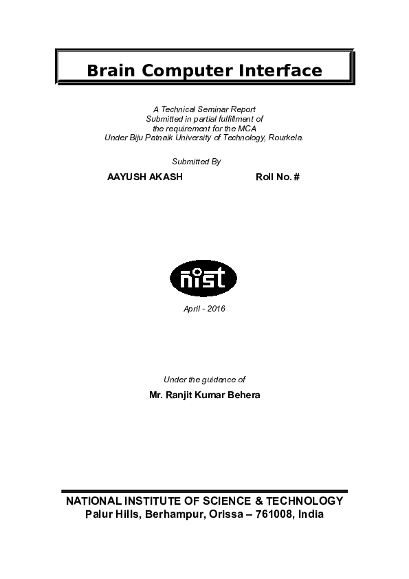 (DOC) Brain Computer Interface A Technical Seminar Report