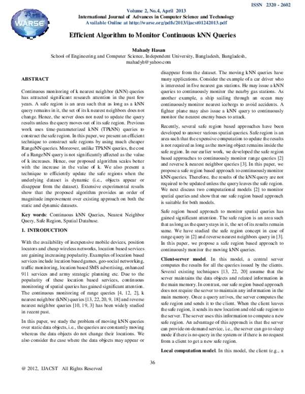 (PDF) Efficient Algorithm to Monitor Continuous kNN Queries