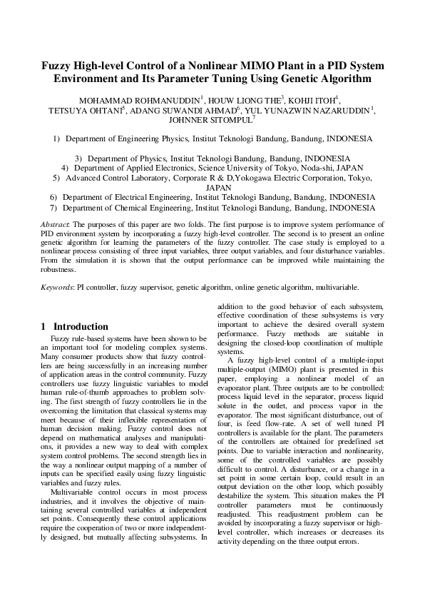 (PDF) Fuzzy High-level Control of a Nonlinear MIMO Plant in a PID System Environment and Its ...