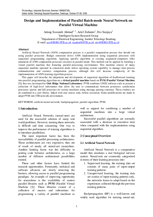 (PDF) Design and Implementation of Parallel Batch-mode Neural Network on Parallel Virtual Machine