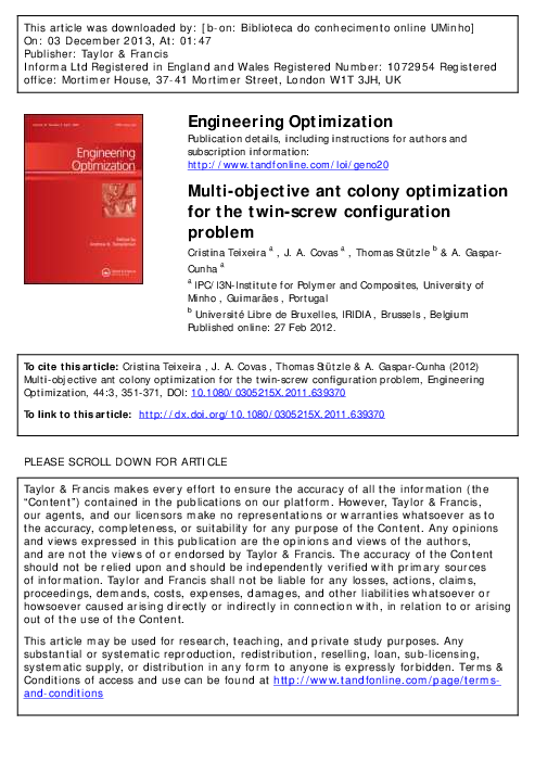 Pdf Multi Objective Ant Colony Optimization For The Twin Screw Configuration Problem