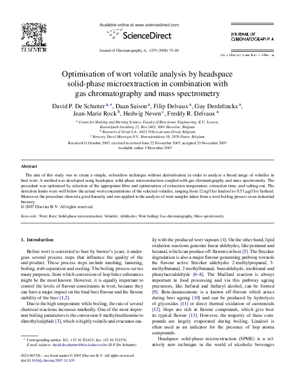 (PDF) Optimisation of wort volatile analysis by headspace solid-phase microextraction in ...